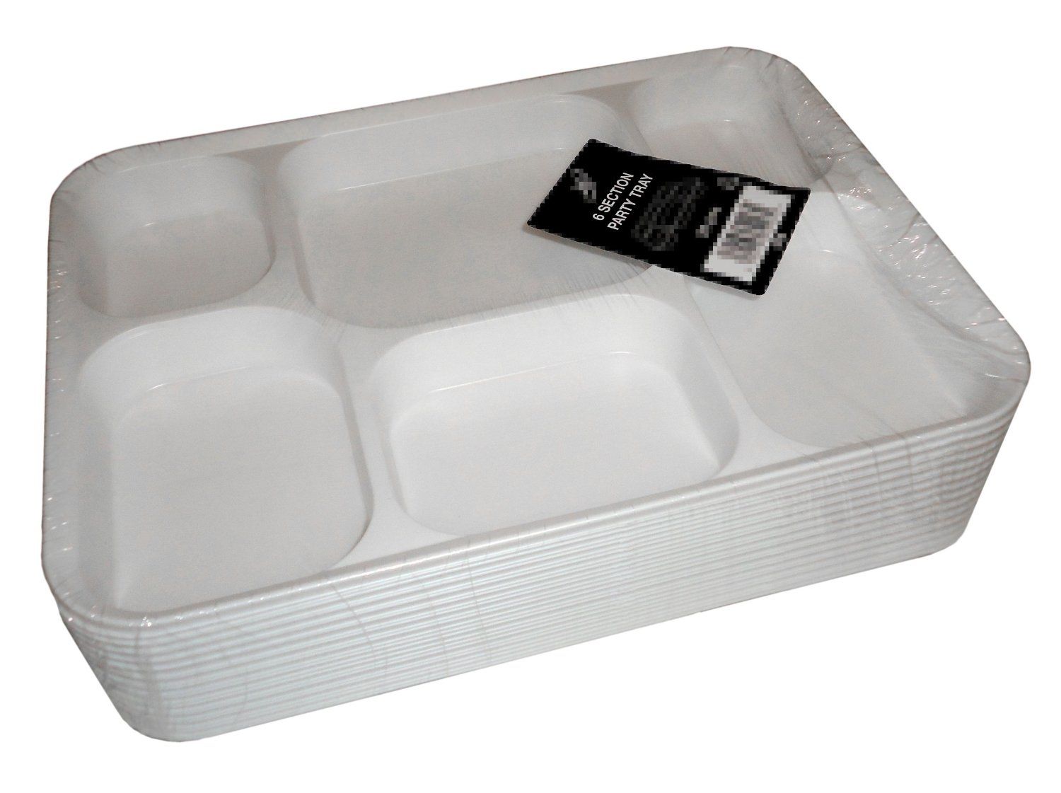 White Plastic 6 Compartment Disposable Trays-25 Pieces