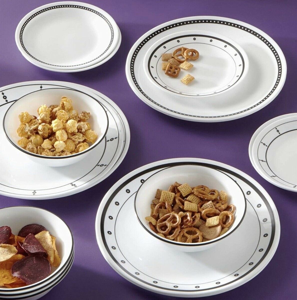 Corelle Black & White 18pc - 6 dinner plates, 6 bread & butter plates ...