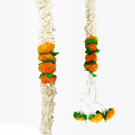 Single String Of White Jasmin With Orange Artificial Flower Ladi - 42"